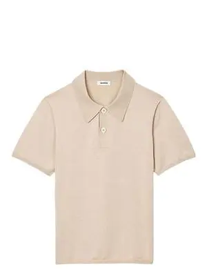Sandro Slightly-shiny Stretch-woven Polo-shirt - Oats