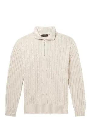 Loro Piana Cable-knit Baby Cashmere And Linen-blend Half-zip Sweater - Neutrals
