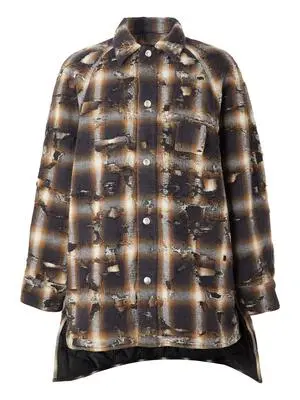 Givenchy Distressed Checked Quilted Cotton-flannel Shirt Jacket - Brown
