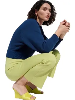 HIGH SPORT Kick Stretch-Cotton Knit Cropped Flare Pants Orange