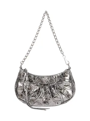 Balenciaga Le Cagole Mini Leather Shoulder Bag - Silver