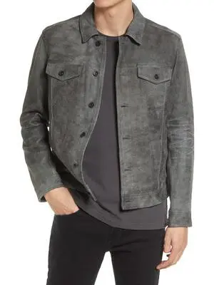 John Varvatos John Varvatos Andrew Suede Trucker Jacket Seal Grey