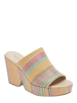 CECELIA NEW YORK Wedge Slide Sandal - Beige Multi Raffia