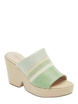 CECELIA NEW YORK Wedge Slide Sandal - Green Natural Raffia