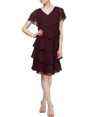 SL FASHIONS SL FASHIONS Georgette Tiered Dress Fig