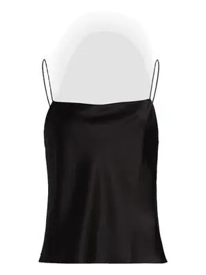 Alice + Olivia Harmon Draped Satin Tank Top - Black
