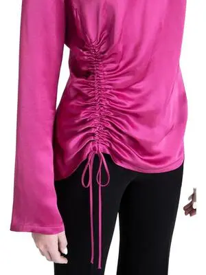 Santorelli Fabi Flared-sleeve Gathered Blouse - Fuchsia
