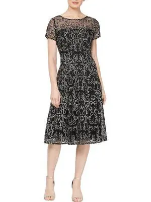SL FASHIONS Sheer Yoke Soutache Midi Dress - Bki
