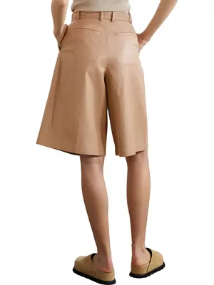JOSEPH Tarah Pleated Leather Wide-leg Shorts - Brown