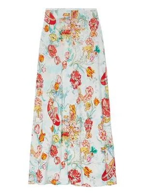 Rixo Kelly Printed Voile Midi Skirt - Ivory