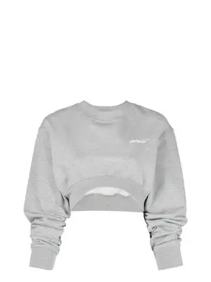Off-White Helvetic Cropped Crew Neck Sweatshirt - 0801 Melange Grey White