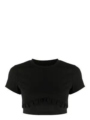 ONEFIFTEEN X Beyond The Radar Cropped Ruffle-trim T-shirt - Black
