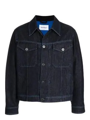 FERRAGAMO Contrast-stitch Denim Jacket - Blue
