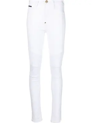 Philipp Plein High-waisted Biker Jeans - White