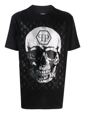 Philipp Plein Gem-embellished Skull Graphic T-shirt - Black