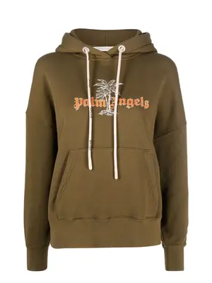 Palm Angels Logo-print Hoodie - Green