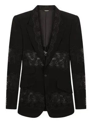 Dolce & Gabbana Lace-panel Single-breasted Blazer - Black
