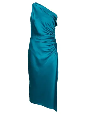 Michelle Mason Gathered-detail Silk Dress - Blue