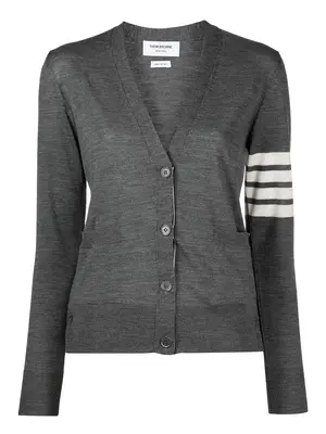 Thom Browne 4-bar Stripe V-neck Cardigan - Grey