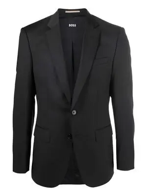BOSS Single-breasted Virgin Wool Blazer - Black