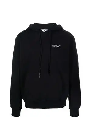 Off-White Logo-embroidered Cotton Hoodie - Black