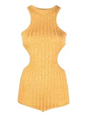 Emilio Pucci Silk Ribbed Cut-out Halterneck Bodysuit - Orange