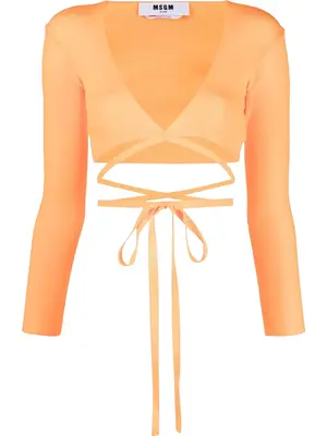 MSGM Wrap Knitted Crop Top - Orange