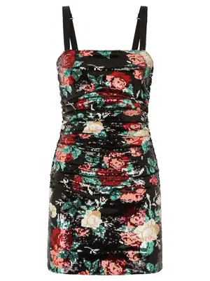Dolce & Gabbana Sequinned Floral Mini Dress - Black