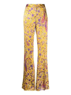 Etro Floral-print Flared Trousers - Yellow