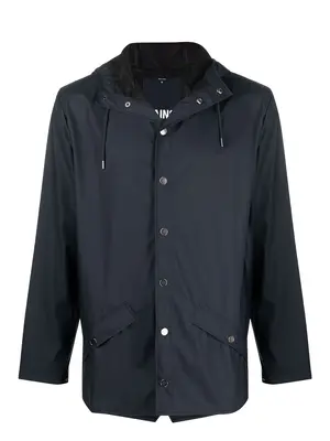 Rains Drawstring-hooded Buttoned Rain Jacket - Blue