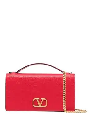 Valentino Garavani Vlogo Leather Shoulder Bag - Red