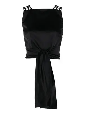 Alberta Ferretti Silk Satin Tie-front Cropped Top - Black