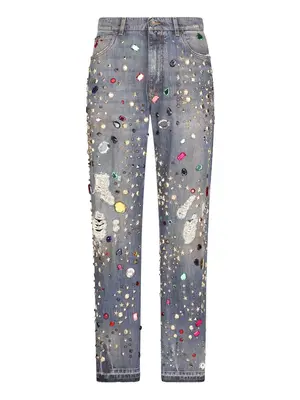 Dolce & Gabbana Embellished Straight-leg Jeans - Blue