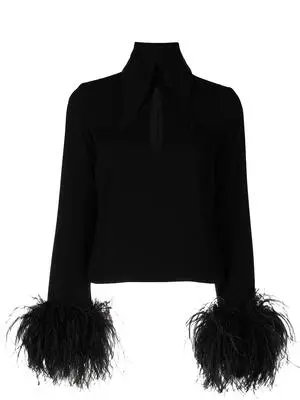 16Arlington Feather-trim Blouse - Black
