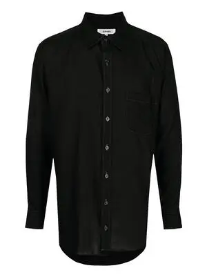 SULVAM Contrast-stitch Long-sleeve Shirt - Black