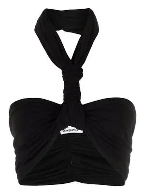 AMBUSH Twist Halterneck Ruched Cropped Top - Black