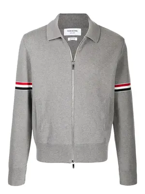 Thom Browne Rwb Stripe Cardigan - Grey