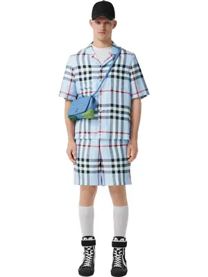 Burberry Check Silk Shorts Pale Blue