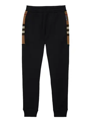 Burberry Check Panel Cotton Blend Jogging Pants Black/birch Brown