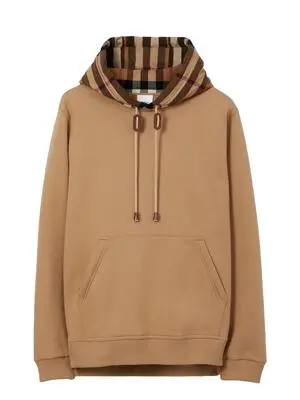 Burberry Check Trim Cotton Blend Hoodie - Camel