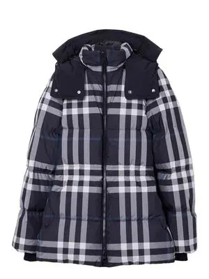 Burberry Check Puffer Jacket - White/dark Charcoal Blue