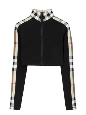 Burberry Cropped Check Trim Zip Top - Black