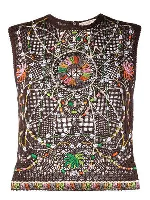 Emilio Pucci Cyprea Embroidered Crochet Blouse - Brown