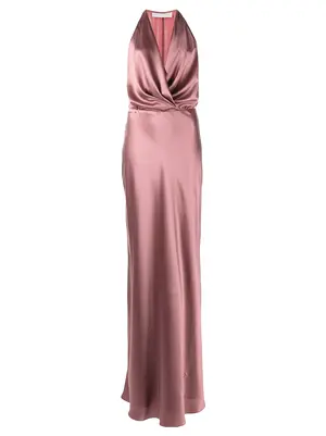 Michelle Mason Draped Halterneck Gown - Pink