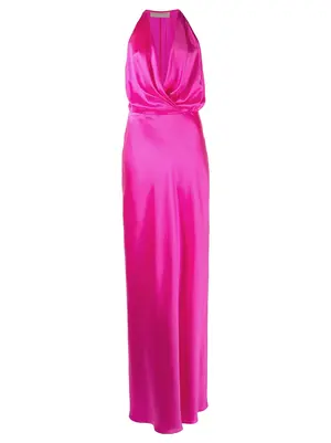 Michelle Mason Draped Halterneck Gown - Pink