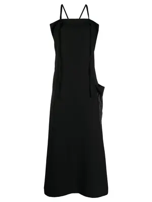 Y’s Draped-pocket Wool Midi Dress - Black