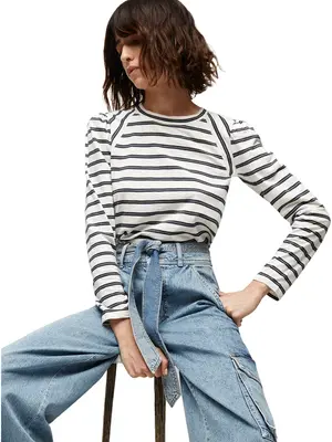 Veronica Beard Veronica Beard Mason Baseball Tee White Multi