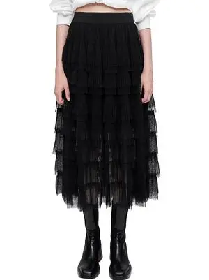 Maje Josepha Tiered Tulle Skirt - Black