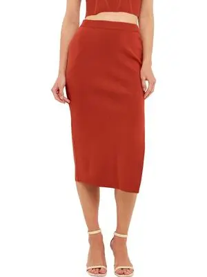 Endless Rose Side Slit Midi Skirt - Burnt Orange