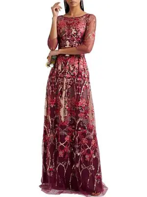 Marchesa Embellished Tulle Gown - Plum